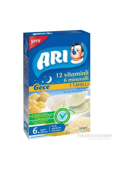 Arı Mama Gece Sütlü 7 Tahıllı Pirinç Unu 250 gr Arı Mama Gece Sütlü 7 Tahıllı Pirinç Unu 250 gr