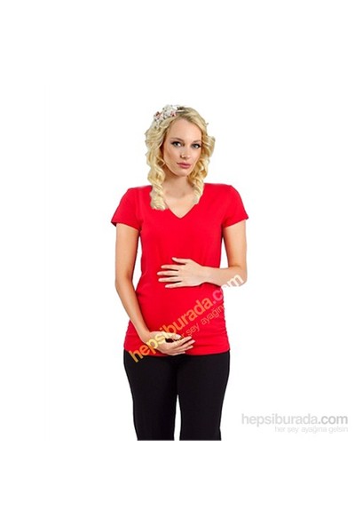 Elija Hamile V Yaka T-Shirt Kısa Kol / Kırmızı