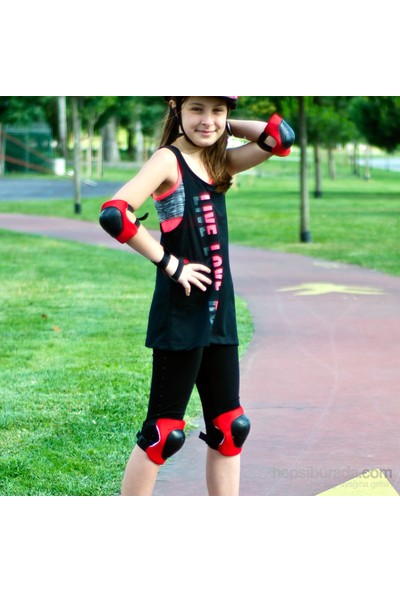 Paten Kaykay Koruyucu Set Dizlik Dirseklik Bileklik, Kırmızı Paten Kaykay Koruyucu Set Dizlik Dirseklik Bileklik, Kırmızı