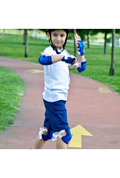 Paten Kaykay Koruyucu Set Dizlik Dirseklik Bileklik, Mavi