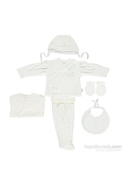 Bebetto Z340 Dantel Bebek Penye Hastane Çıkışı Kuşlu 6Lı Ekru 0-3 Ay (56-62 Cm)
