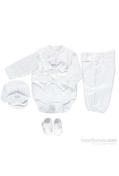 Bebetto A048 Erkek Bebek Mevlüt Takımı 5Li Beyaz 3-6 Ay (62-68 Cm)