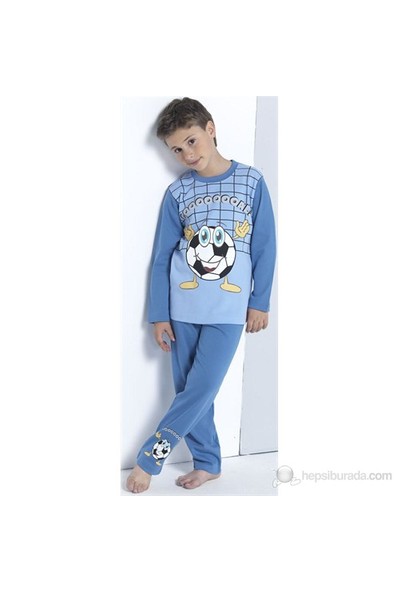 Roly Poly Goooal Uzunkollu Çocuk Pijaması İnterlok / 6 Yaş / Mavi-İndigo