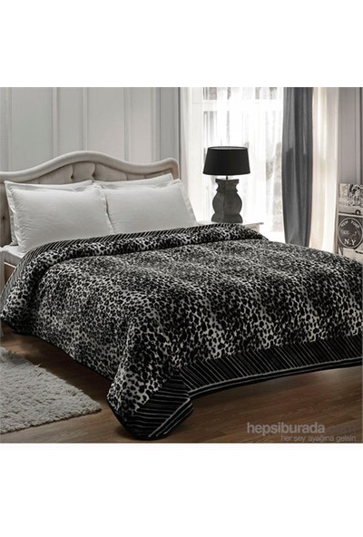 Taç Leopar Tek Kişilik Akrilik Battaniye Siyah