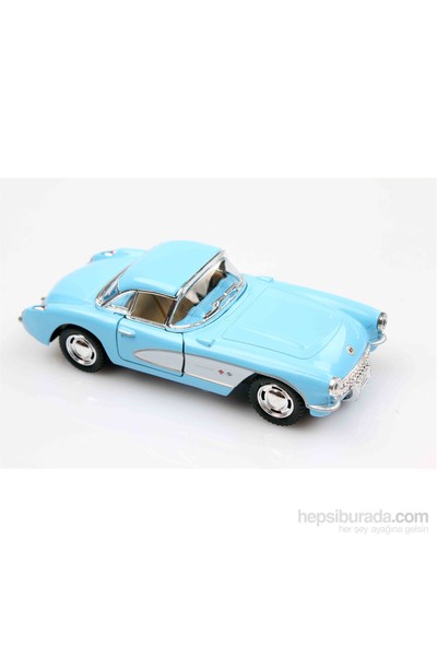 Mavi 1957 Chevrolet Corvette 1/34 Çek Bırak Die-Cast Model Araç Mavi 1957 Chevrolet Corvette 1/34 Çek Bırak Die-Cast Model Araç