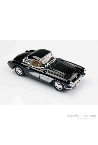 Siyah 1957 Chevrolet Corvette 1/34 Çek Bırak Die-Cast Model Araç Siyah 1957 Chevrolet Corvette 1/34 Çek Bırak Die-Cast Model Araç