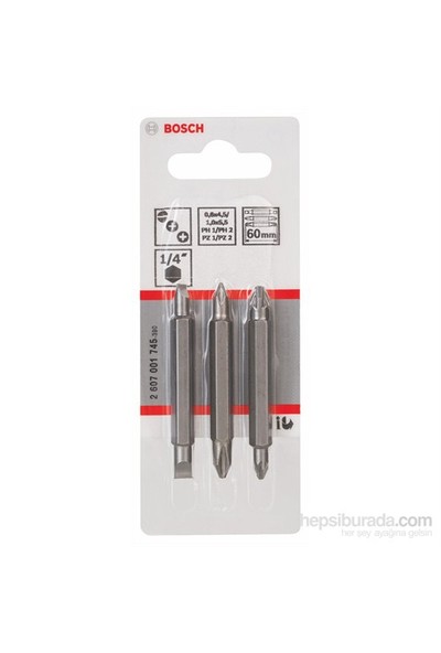 Bosch - 3 Parçalı Çift Taraflı Vidalama Ucu Seti - Ph1, Pz1, S 0,6X4,5: Ph2, Pz2, S 1,0X5,5: 60 Mm Bosch - 3 Parçalı Çift Taraflı Vidalama Ucu Seti - Ph1, Pz1, S 0,6X4,5: Ph2, Pz2, S 1,0X5,5: 60 Mm