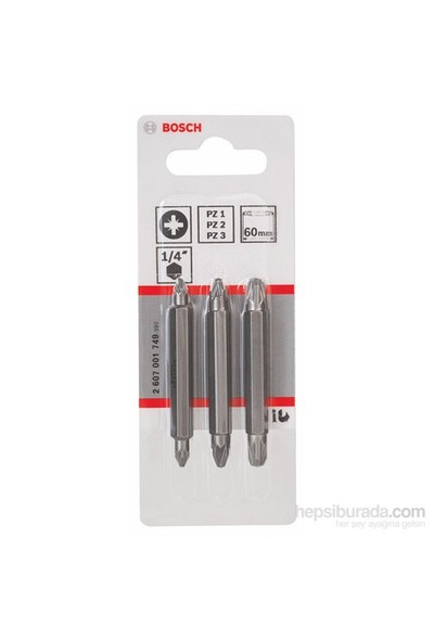 Bosch - 3 Parçalı Çift Taraflı Vidalama Ucu Seti - Pz1, Pz2, Pz3: Pz1, Pz2, Pz3: 60 Mm Bosch - 3 Parçalı Çift Taraflı Vidalama Ucu Seti - Pz1, Pz2, Pz3: Pz1, Pz2, Pz3: 60 Mm