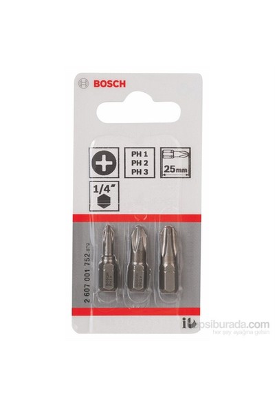 Bosch - 3 Parçalı Ekstra Sert Serisi Vidalama Ucu Seti (Ph) - Ph1: Ph2: Ph3: 25 Mm Bosch - 3 Parçalı Ekstra Sert Serisi Vidalama Ucu Seti (Ph) - Ph1: Ph2: Ph3: 25 Mm