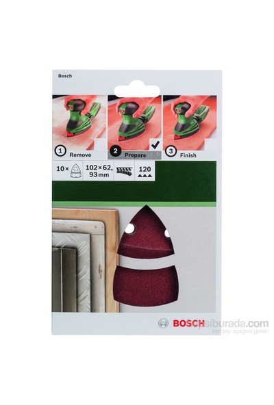 Bosch - Multi Zımpara Kağıdı 10'Lu, 102 X 62/93 Mm 120 Kum 11 Delik
