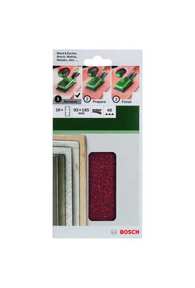 Bosch - Titreşimli Zımpara Kağıdı 10'Lu, 93 X 185 Mm 40 Kum 8 Delik