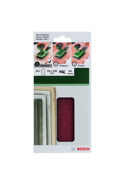 Bosch - Titreşimli Zımpara Kağıdı 10'Lu, 93 X 185 Mm 60 Kum 8 Delik