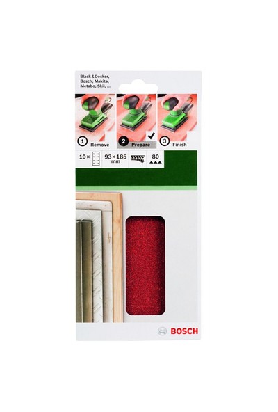 Bosch - Titreşimli Zımpara Kağıdı 10'Lu, 93 X 185 Mm 80 Kum 8 Delik