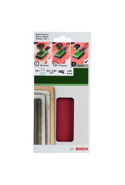 Bosch - Titreşimli Zımpara Kağıdı 10'Lu, 93 X 185 Mm 180 Kum 8 Delik