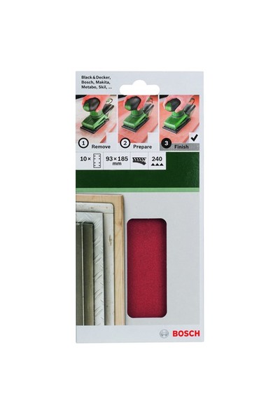 Bosch - Titreşimli Zımpara Kağıdı 10'Lu, 93 X 185 Mm 240 Kum 8 Delik