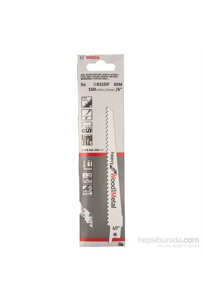 Bosch - Heavy Serisi Ahşap Ve Metal İçin Tilki Kuyruğu Bıçağı S 611 Df - 5'Li Paket Bosch - Heavy Serisi Ahşap Ve Metal İçin Tilki Kuyruğu Bıçağı S 611 Df - 5'Li Paket