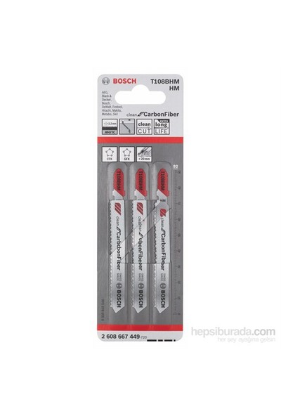 Bosch - Temiz Kesim Serisi Karbon Fiber İçin T 108 Bhm Dekupaj Testeresi Bıçağı - 3'Lü Paket Bosch - Temiz Kesim Serisi Karbon Fiber İçin T 108 Bhm Dekupaj Testeresi Bıçağı - 3'Lü Paket