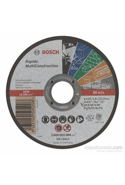 Bosch - Rapido Serisi Çoklu Malzemeler İçin Düz Kesme Diski (Taş) - Acs 60 V Bf, 115 Mm, 1,0 Mm Bosch - Rapido Serisi Çoklu Malzemeler İçin Düz Kesme Diski (Taş) - Acs 60 V Bf, 115 Mm, 1,0 Mm