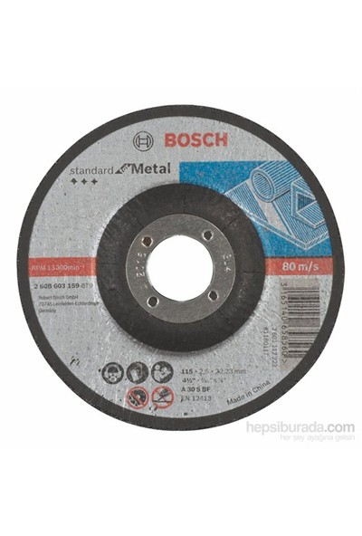 Bosch - Standard Seri Metal İçin Bombeli Kesme Diski (Taş) - A 30 S Bf, 115 Mm, 22,23 Mm, 2,5 Mm Bosch - Standard Seri Metal İçin Bombeli Kesme Diski (Taş) - A 30 S Bf, 115 Mm, 22,23 Mm, 2,5 Mm