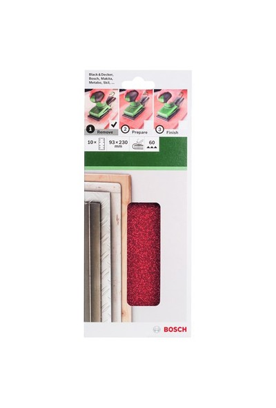 Bosch - Titreşimli Zımpara Kağıdı 10'Lu, 93 X 230 Mm 60 Kum 8 Delik