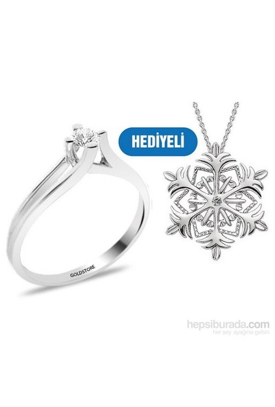 Goldstore 0.08 Ct Pırlanta Tek Taş Yüzük Kar Tanesi Kolye Hediye Sr37467 Goldstore 0.08 Ct Pırlanta Tek Taş Yüzük Kar Tanesi Kolye Hediye Sr37467
