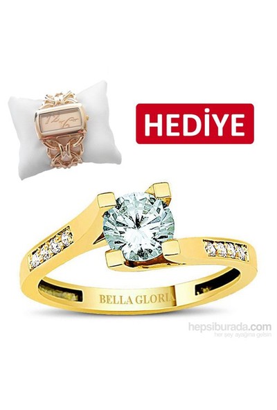 Bella Gloria Sarı Altın Tektaş Yüzük (PR78004)