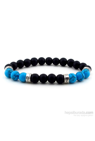 Solfera Mavi Firuze Ve Mat Oniks Doğal Taş Bileklik B660