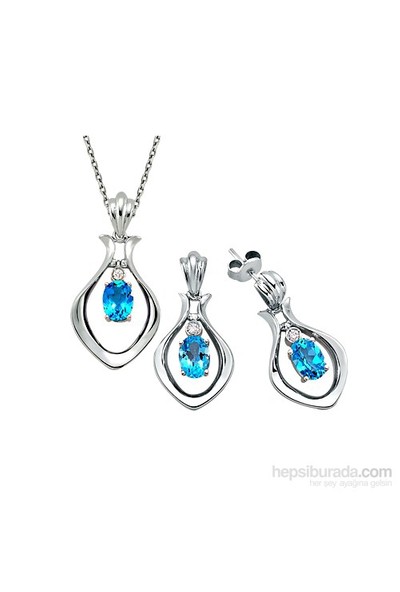 Gizzaro 3.36 Karat Mavi Topaz, 0.07 Karat Pırlanta Takım GMY116 Gizzaro 3.36 Karat Mavi Topaz, 0.07 Karat Pırlanta Takım GMY116
