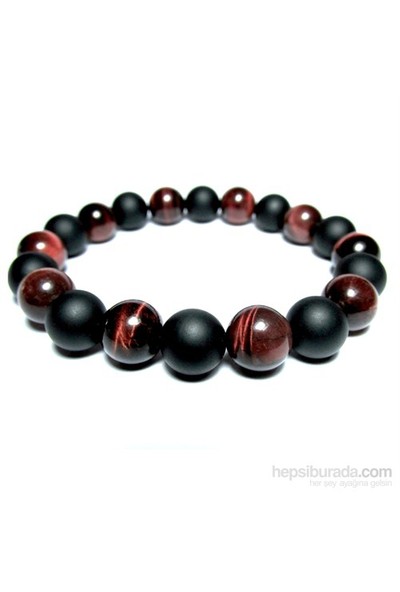 Takıcadde Gerçek Kızıl Kaplan Gözü Mat Oniks Doğal Taş Bileklik