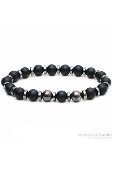 Takıcadde Gerçek Hematit Mat Oniks Doğal Taş Bileklik