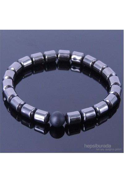 Takıcadde Silindir Hematit Siyah Mat Oniks Doğal Taş Bileklik