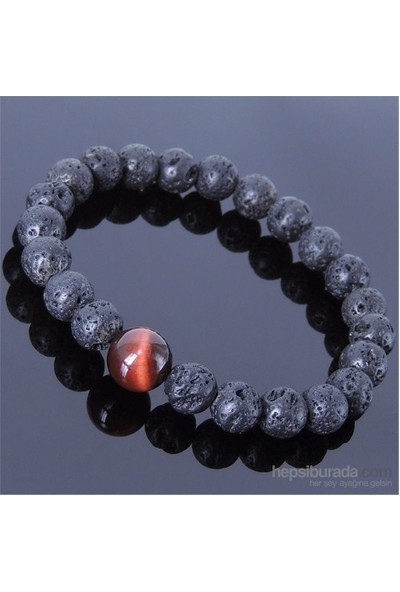 Takıcadde Volkanik Lav Taşı Kızıl Kaplan Gözü Doğal Taş Bileklik