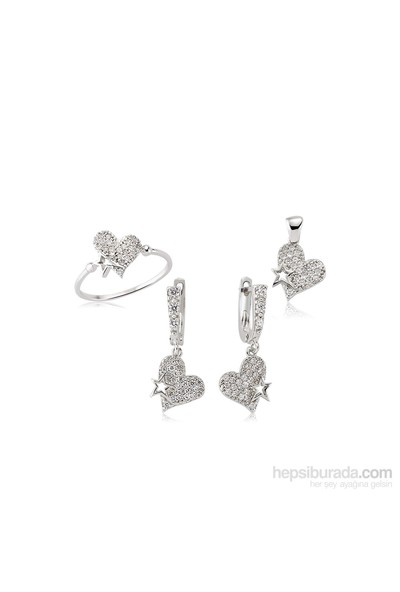 Tozlu Zirkon Taşlı Yıldızlı Kalp Set 438193