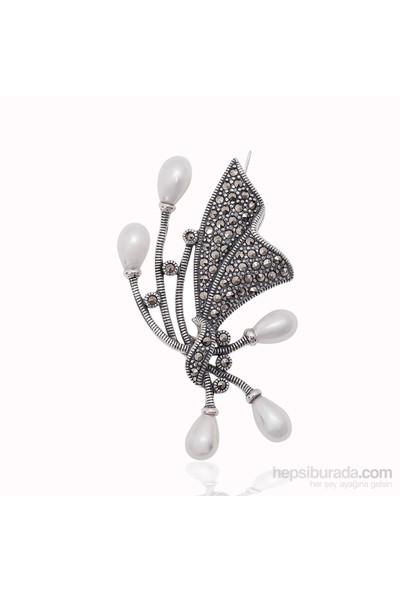Tekbir Silver Gümüş Markazit Taşlı Kanatlı İnci Broş Tekbir Silver Gümüş Markazit Taşlı Kanatlı İnci Broş