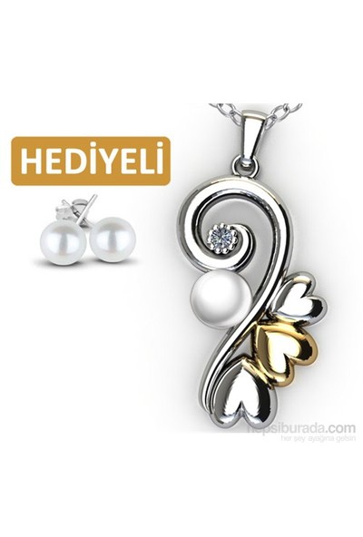 Jessini Üçlü Kalp İncili Pırlantalı Kolye Jessini Üçlü Kalp İncili Pırlantalı Kolye