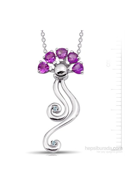 Bella Gloria Pırlanta Beş Taşlı Ametist Dilek Kolyesi (GPK0037)