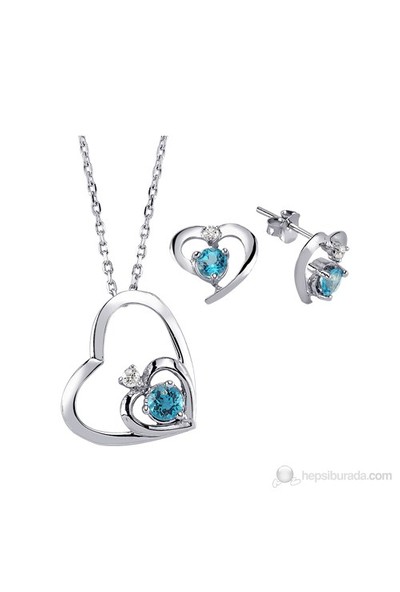 Gizzaro Mavi Topaz Pırlanta Gümüş Takım GMY064 Gizzaro Mavi Topaz Pırlanta Gümüş Takım GMY064