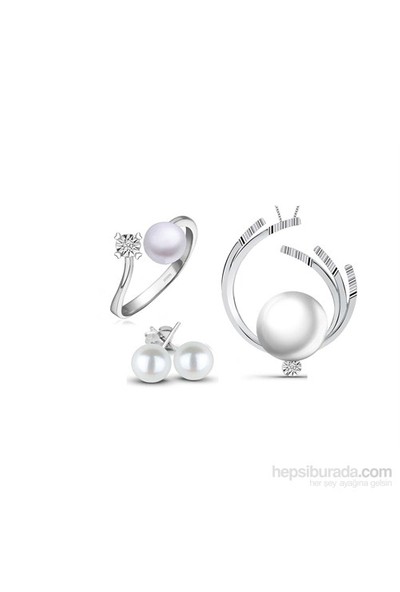 Jessini İncili ve Pırlantalı Üçlü Set