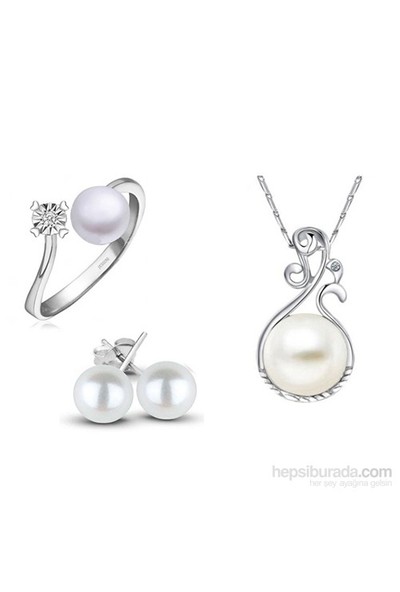 Jessini İnci Çiçeği Pırlantalı Üçlü Set Jessini İnci Çiçeği Pırlantalı Üçlü Set
