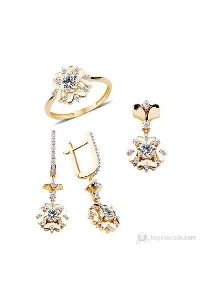 Allegrogold 14 Ayar Altın Tek Taş Üçlü Set Att0013