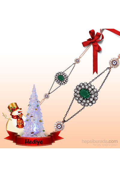 Bayan Lili Gümüş Mat Yeşil Taşlı Otantik Bileklik