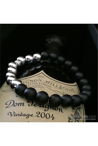 Takıcadde Hematit Mat Oniks Özel Tasarım Doğal Taş Bileklik