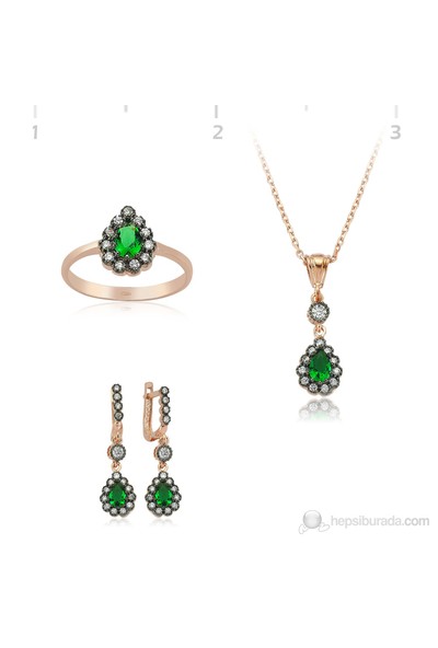 Gumush 925 Altın Yaldızlı Otantik Damla Set ST2610003