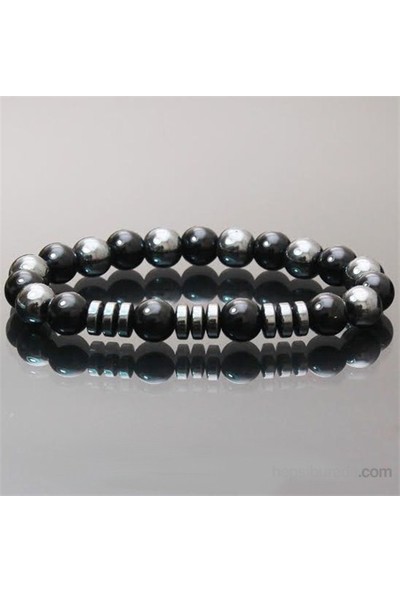 Takıcadde Siyah Parlak Oniks Hematit Doğal Taş Bileklik