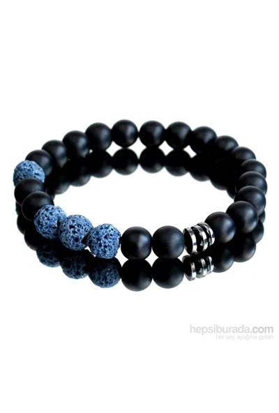 Takıcadde Mavi Lav Taşı Mat Oniks Hematit Doğal Taş Bileklik