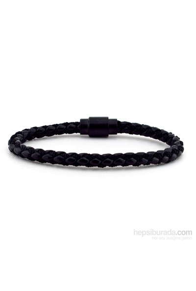 Solfera Siyah Deri Erkek Bileklik Mıknatıslı Klips Bt037