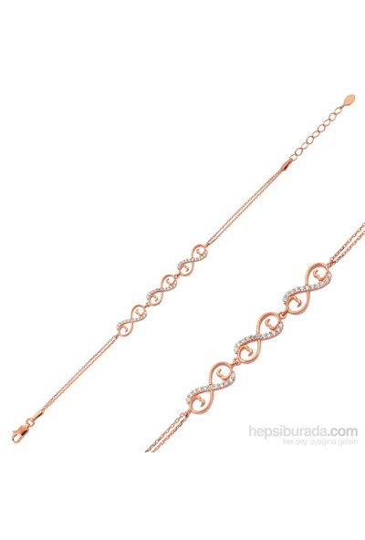 Bayan Lili Gümüş Kalpli Sonsuzluk Bileklik