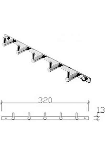 Tema 74305 Prima 5 Li Set Askılık Banyo Askısı Bornozluk Paslanmaz Krom Askı