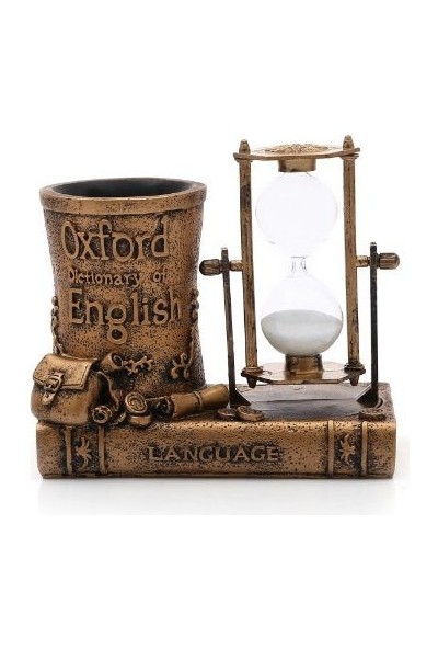 Mbois Oxford English Kalemlik ve Kum Saati Dekoratif Hediyelik Eşya (Gold)