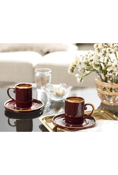 English Home Stripes Porselen 2'li Kahve Fincan Takımı 85 ml Mürdüm